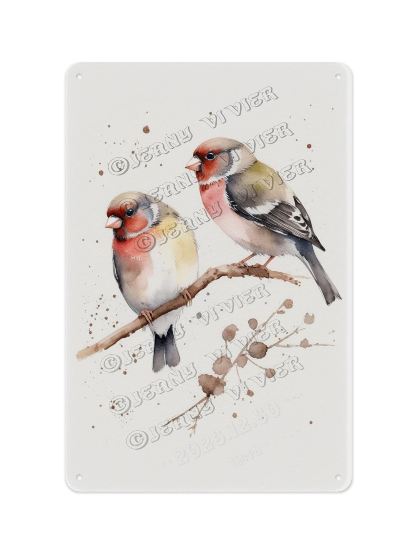 Antique Sign, Aluminum, 12 x 16 Inches, Watercolor Finches on The ...