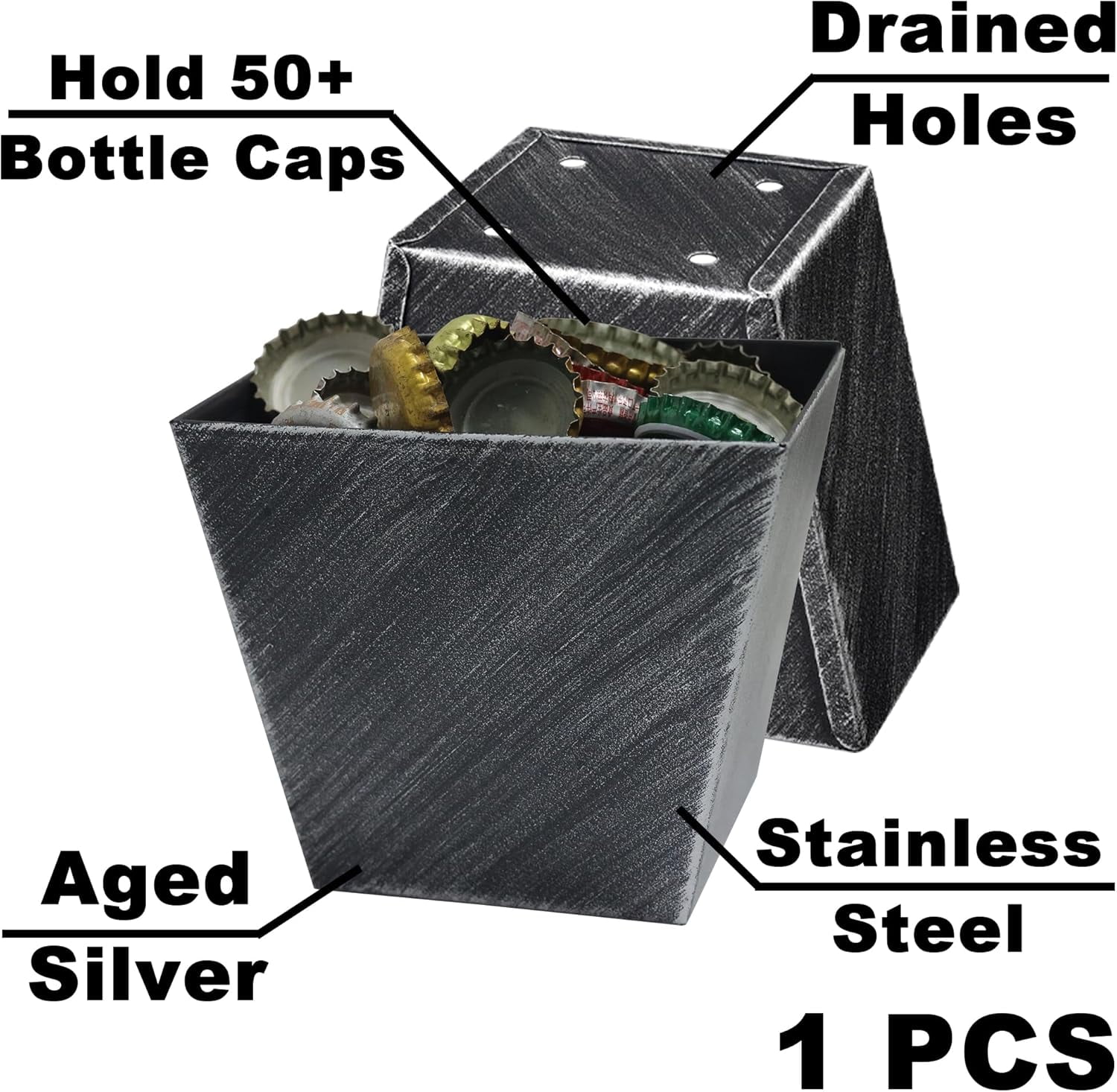 Antique Silver Beer Cap Catcher Wall Mount Bottle Cap Bucket Stainless ...