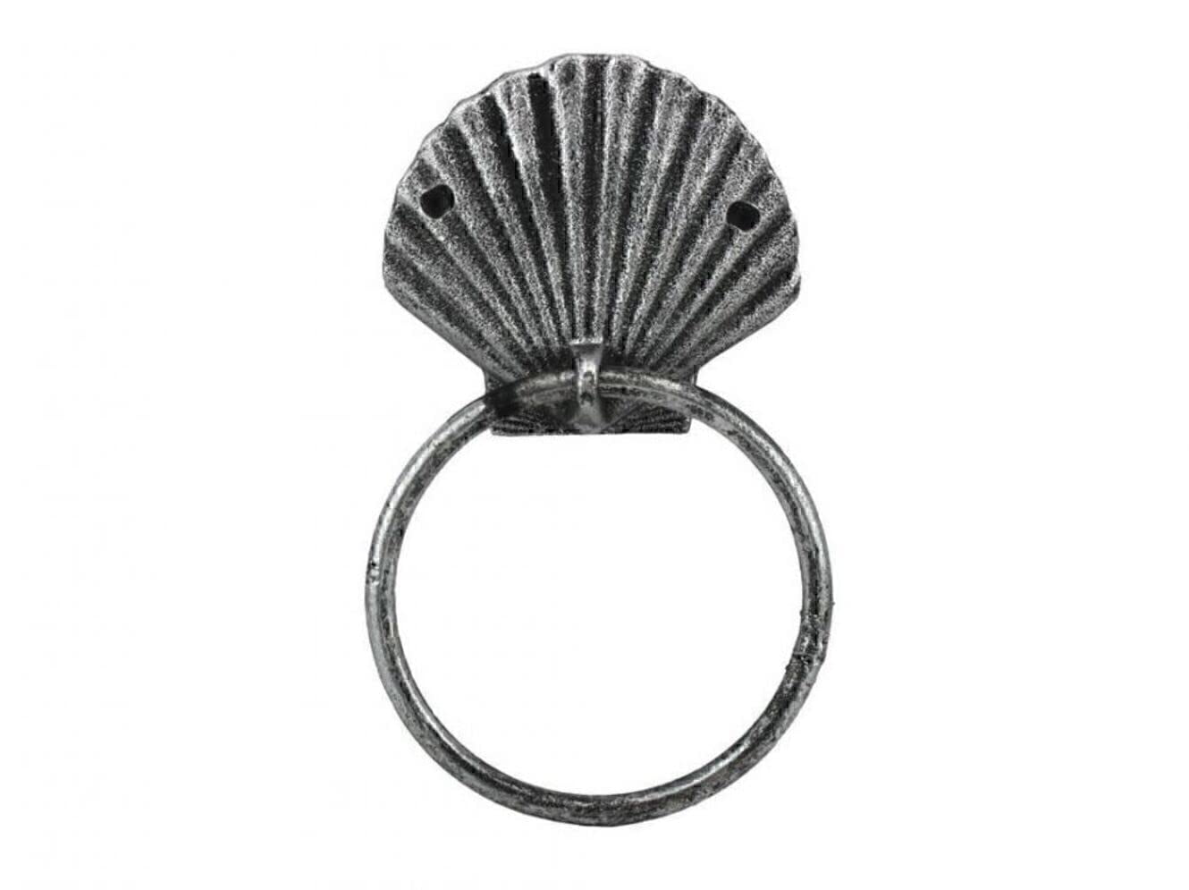 Antique Silver Cast Iron Seashell Towel Holder 8.5" - Seashell Home ...