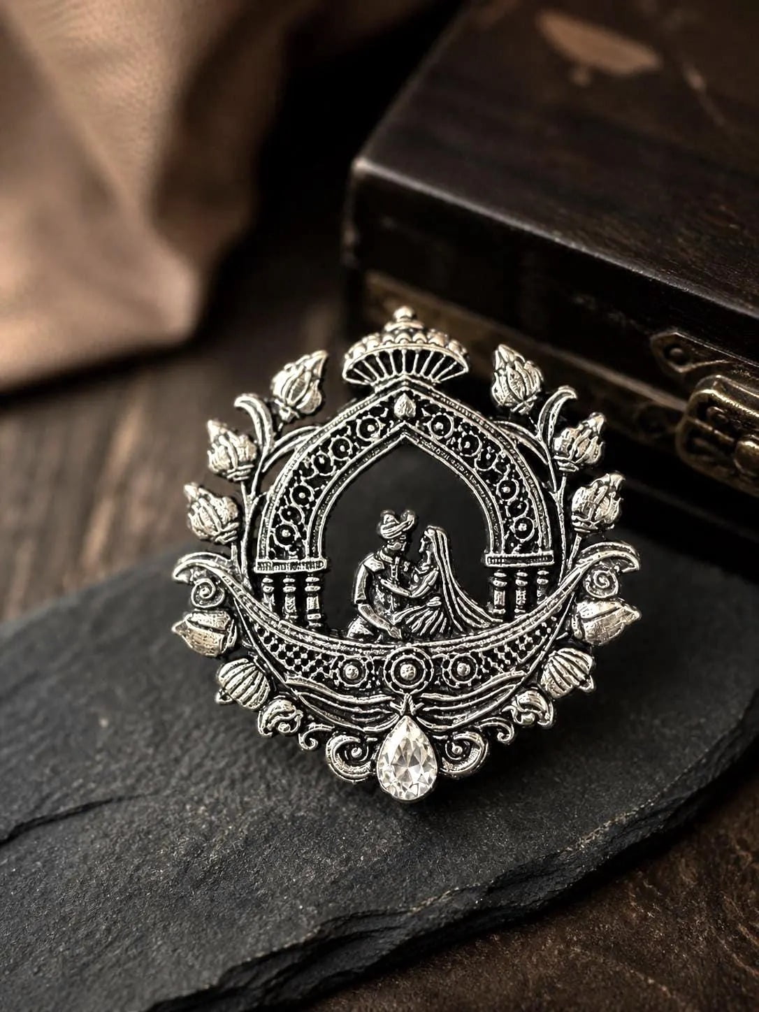 Antique Silver Color Wedding Brooch Traditional Indian Groom Pin Ethnic ...