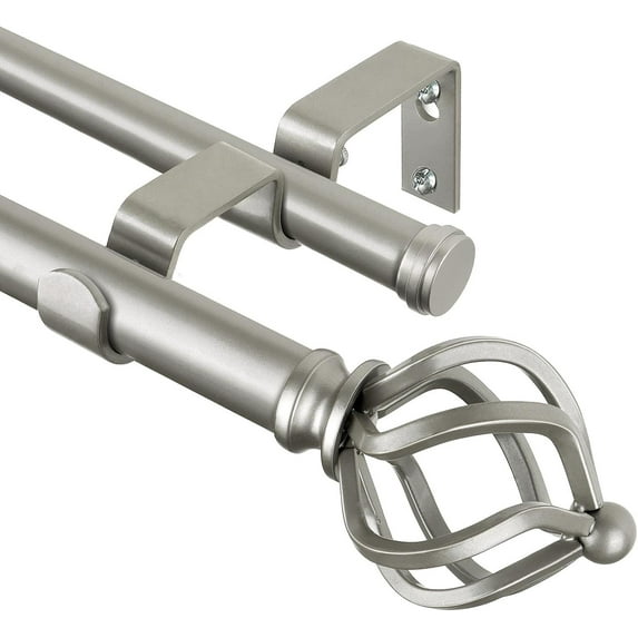 Antique Silver Double Curtain Rod, Adjustable 36 to 72 Inches, Heavy ...