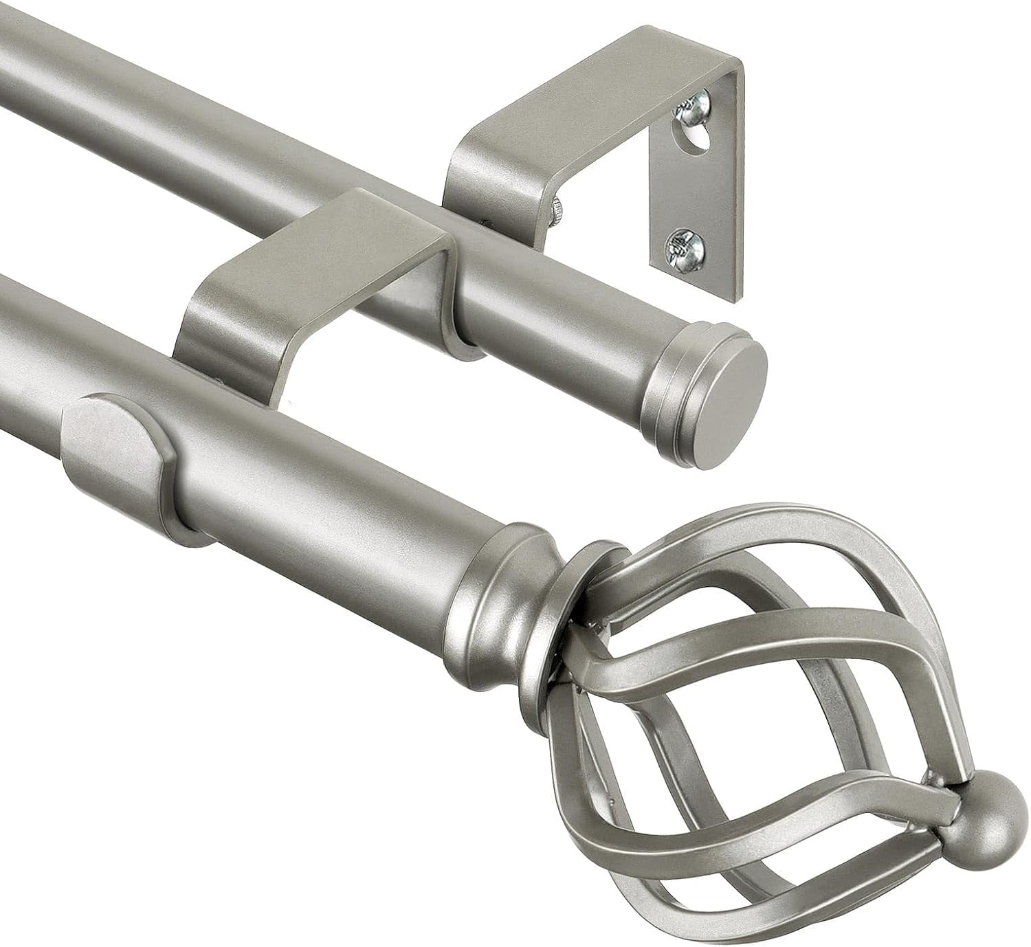 Antique Silver Double Curtain Rods, Adjustable 66 to 120 Inches (Fits ...