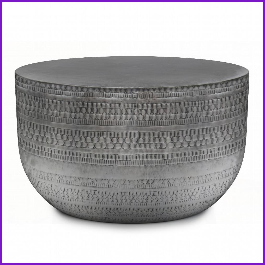 Antique Silver Metal Coffee Table with Textured Detail – Fully ...