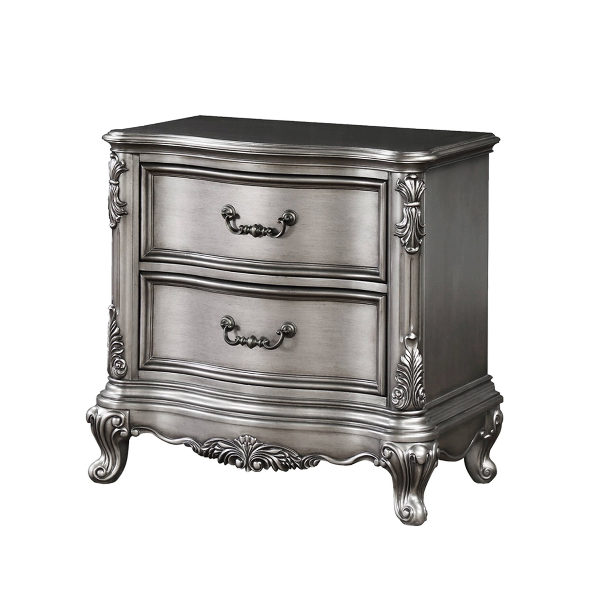Antique Silver Nightstand With 2 Drawers - Soft Atmosphere ...