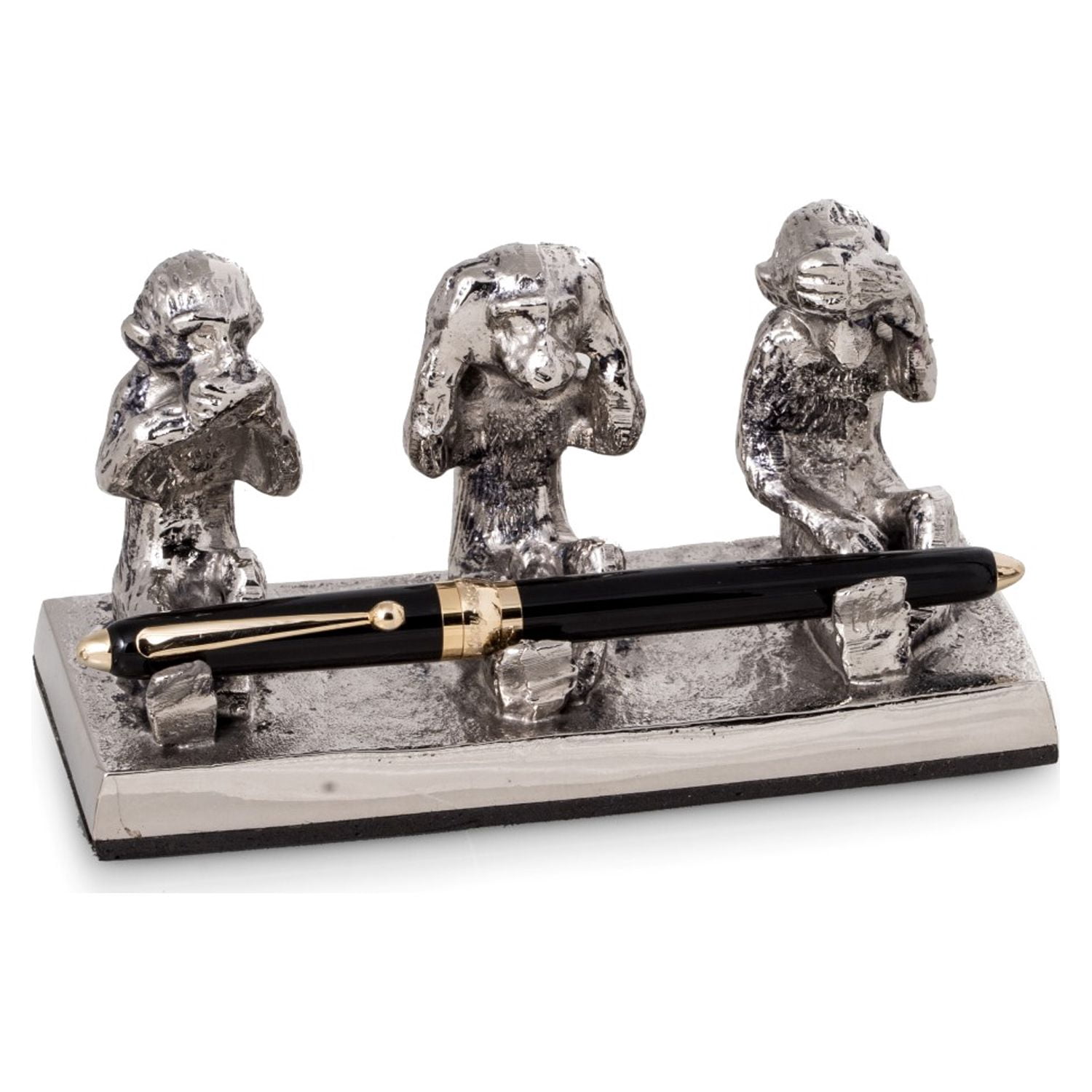 Antique Silver Plated "See, Hear & Speak No Evil" Monkey Pen Holder ...
