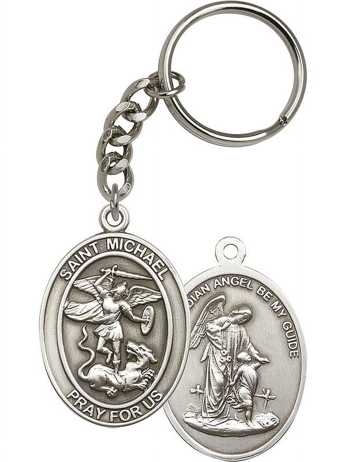 Antique Silver-Plated St. Michael the Archangel Keychain 1 7/8 x 1 1/4 ...
