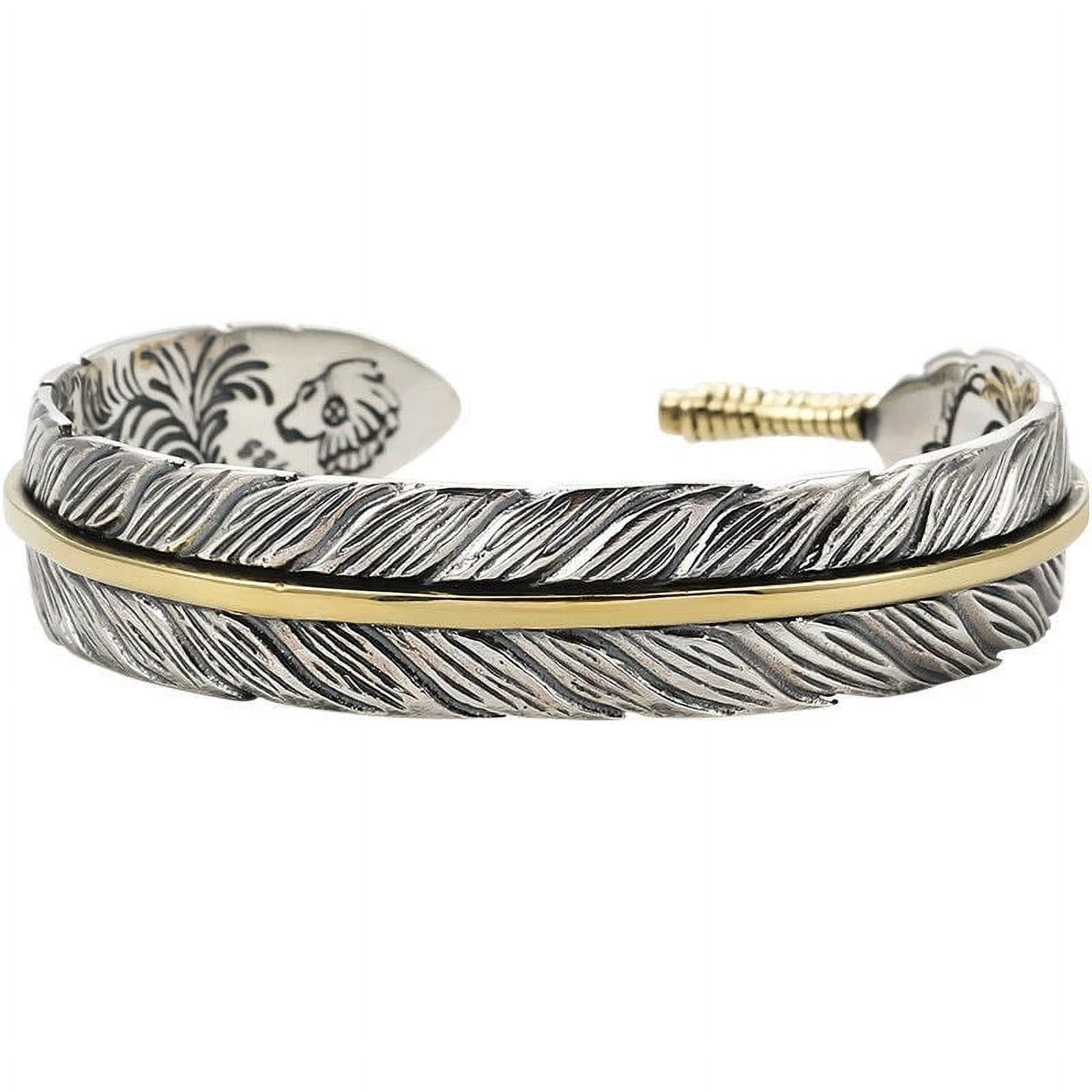 Antique Silver Plated Wide Feather Cuff Bracelet For Men Women ...