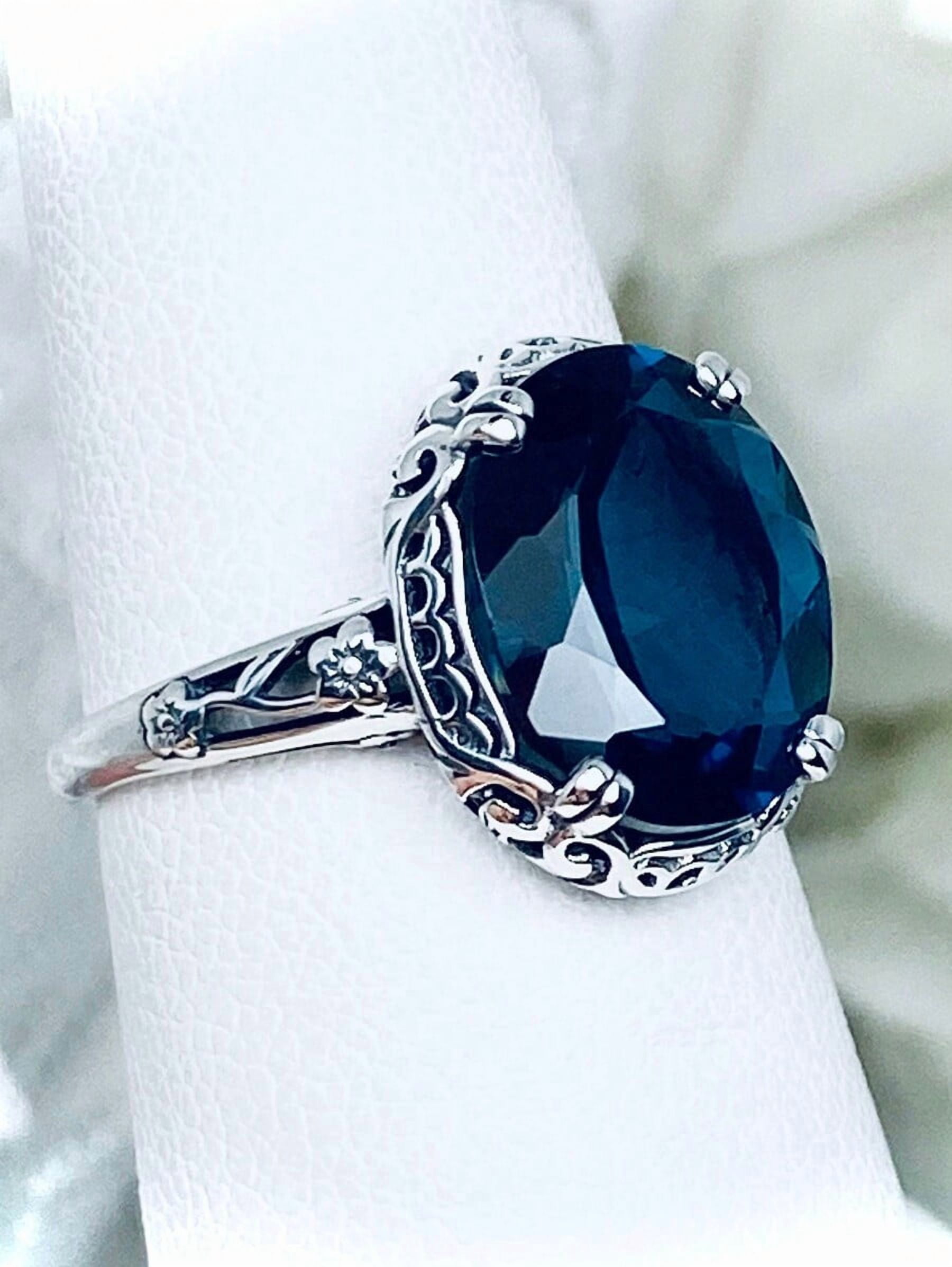 Antique Silver Vintage Filigree Ring With Deep Blue Gemstone, Elegant ...