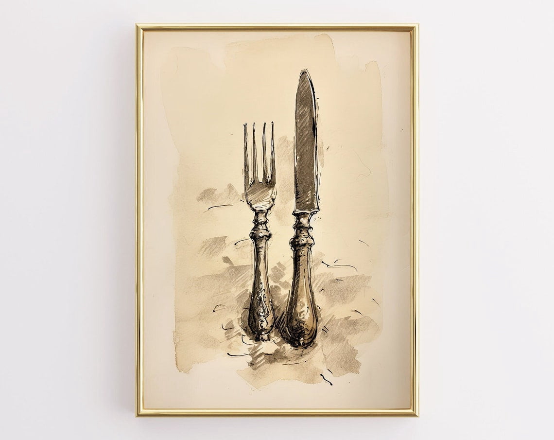 Antique Silverware Kitchen Print, Farmhouse Kitchen Decor, Dining Room ...