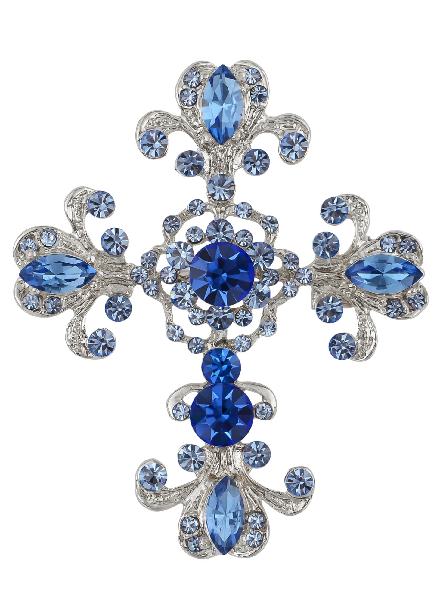 Antique Silvery Tone Sparkly Crystal Rhinestones Classic Cross Brooch ...