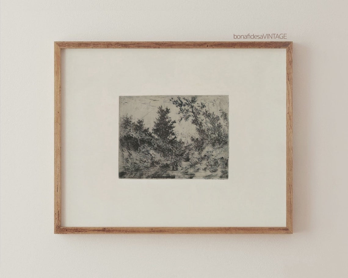 Antique Sketch Of a Forest, able Vintage Etching Print Poster, Poster ...