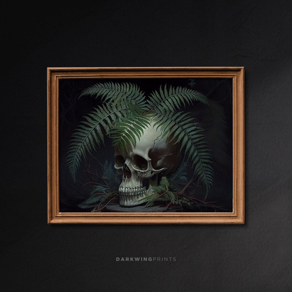 Antique Skull Fern Art Print, Moody Dark Academia Print, Vintage Gothic ...