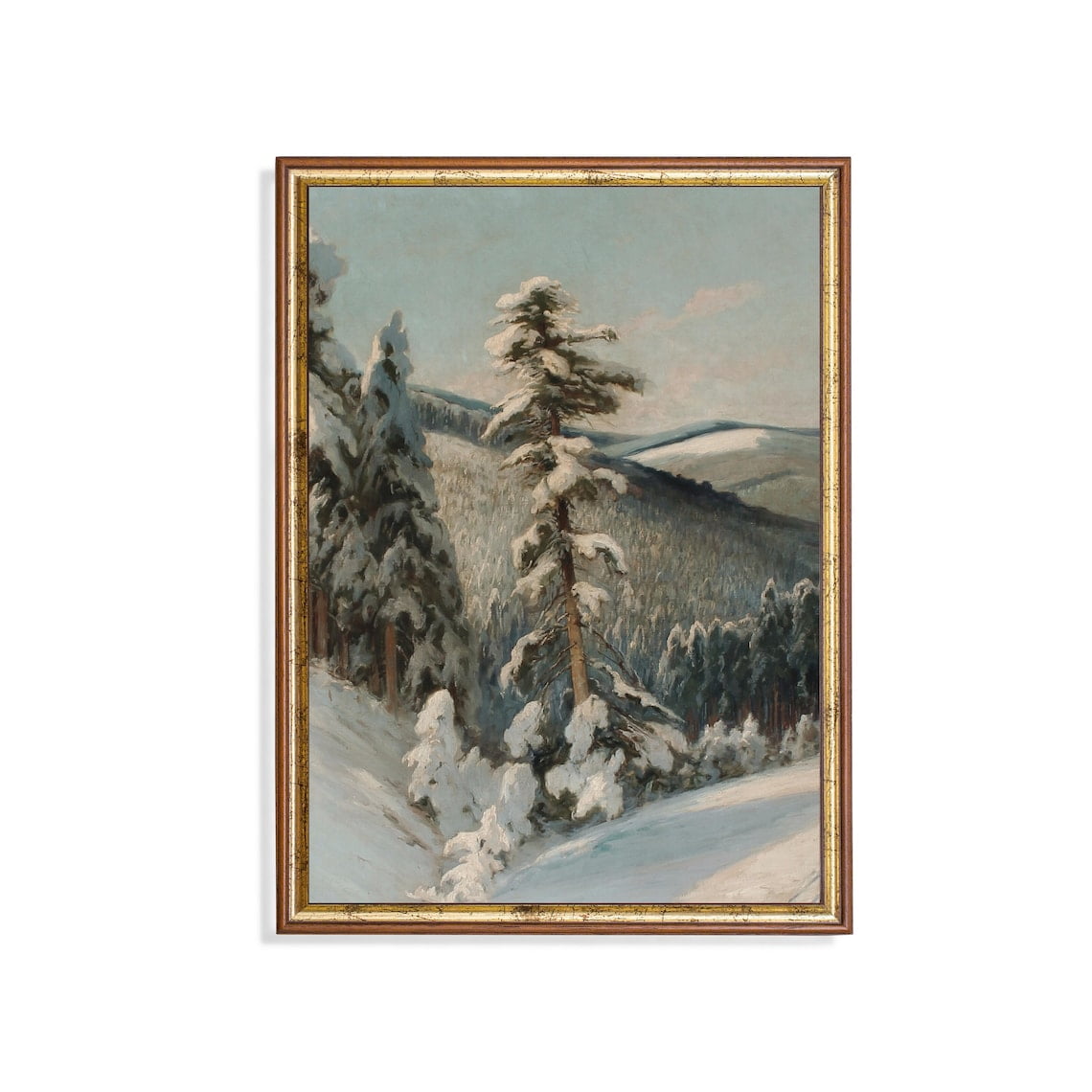 Antique Snowy Winter Landscape Print Poster, Rustic Farmhouse Decor ...