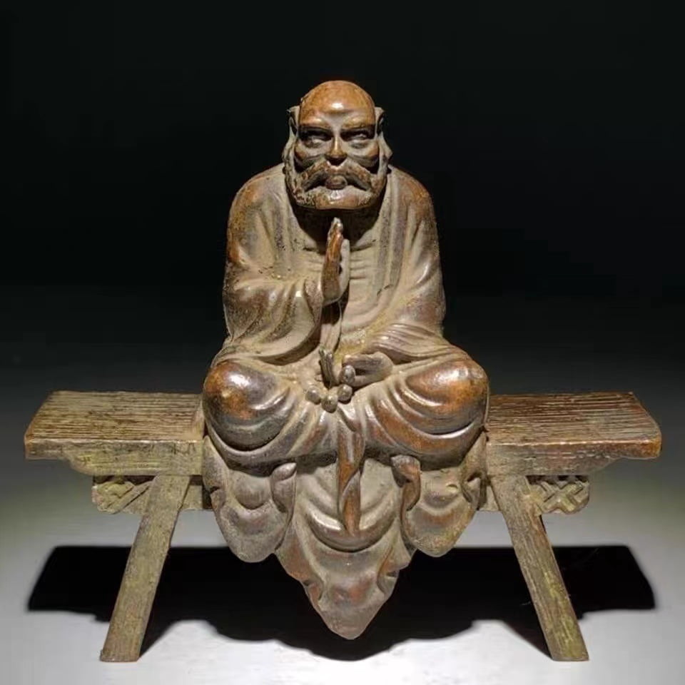 Antique Solid Brass Luohan Figure Buddhist Monk Bodhidharma Sit on ...