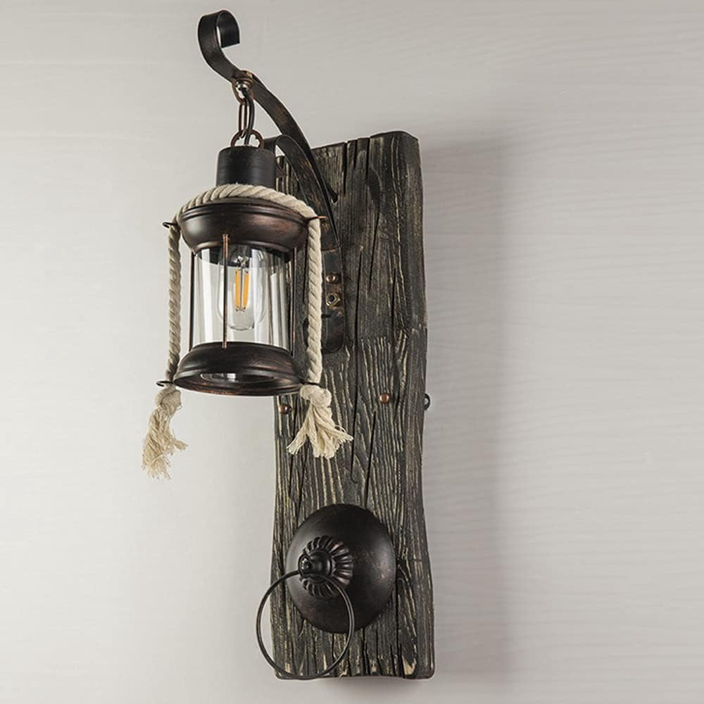 Antique Solid Wood Distressed Wall Lamp Wrought Iron Paint Lamp Body ...