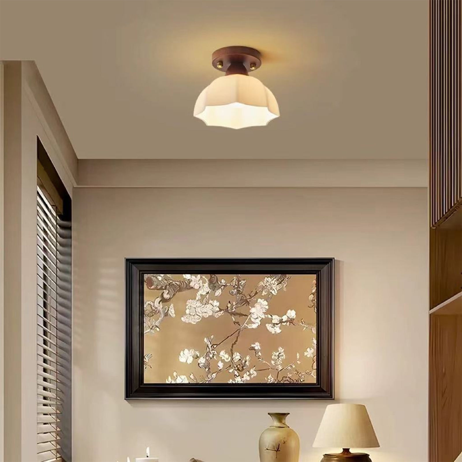 Antique Solid Wood Pumpkin Chandelier | Floral Fabric Shade | Cozy ...