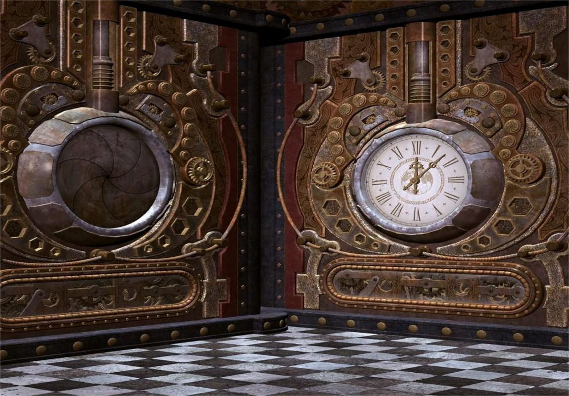 Antique Steampunk Backdrop Retro Metal Clocks Dials Gears Cogs ...