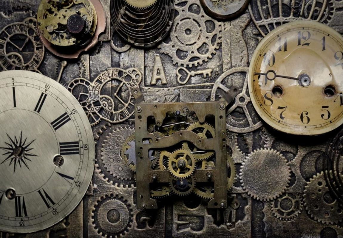 Antique Steampunk Backdrop Retro Metal Clocks Dials Gears Cogs ...