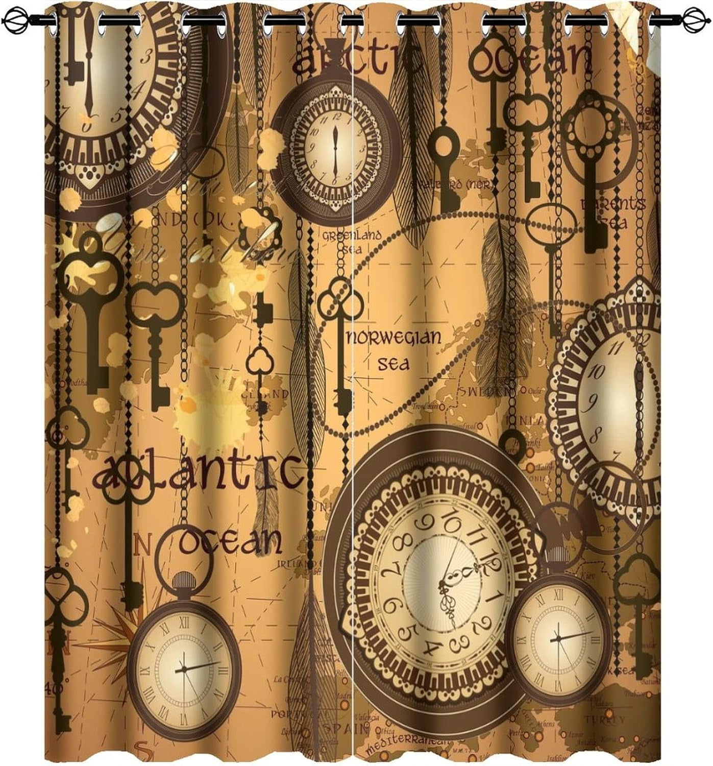 Antique Steampunk Clock Curtains for Bedroom - Vintage Rustic Farmhouse ...