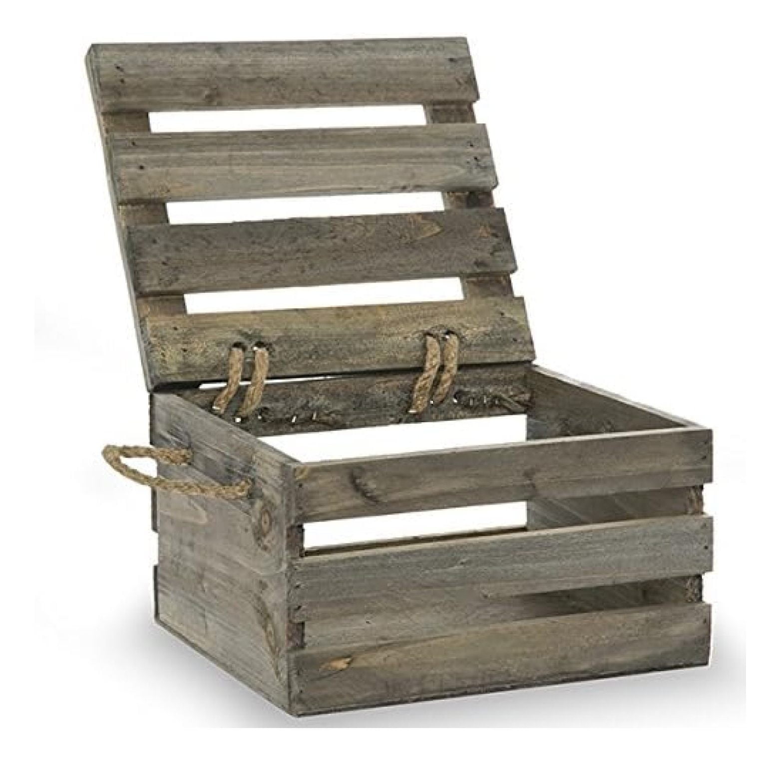 Antique Storage Box with Swing Lid, 7.25", Gray Crate, Natural Wood ...