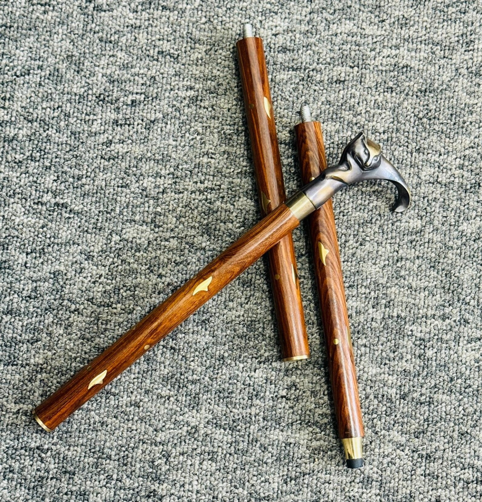 Antique Style Cat Handle Victorian Inlaid Wooden Walking Cane ...