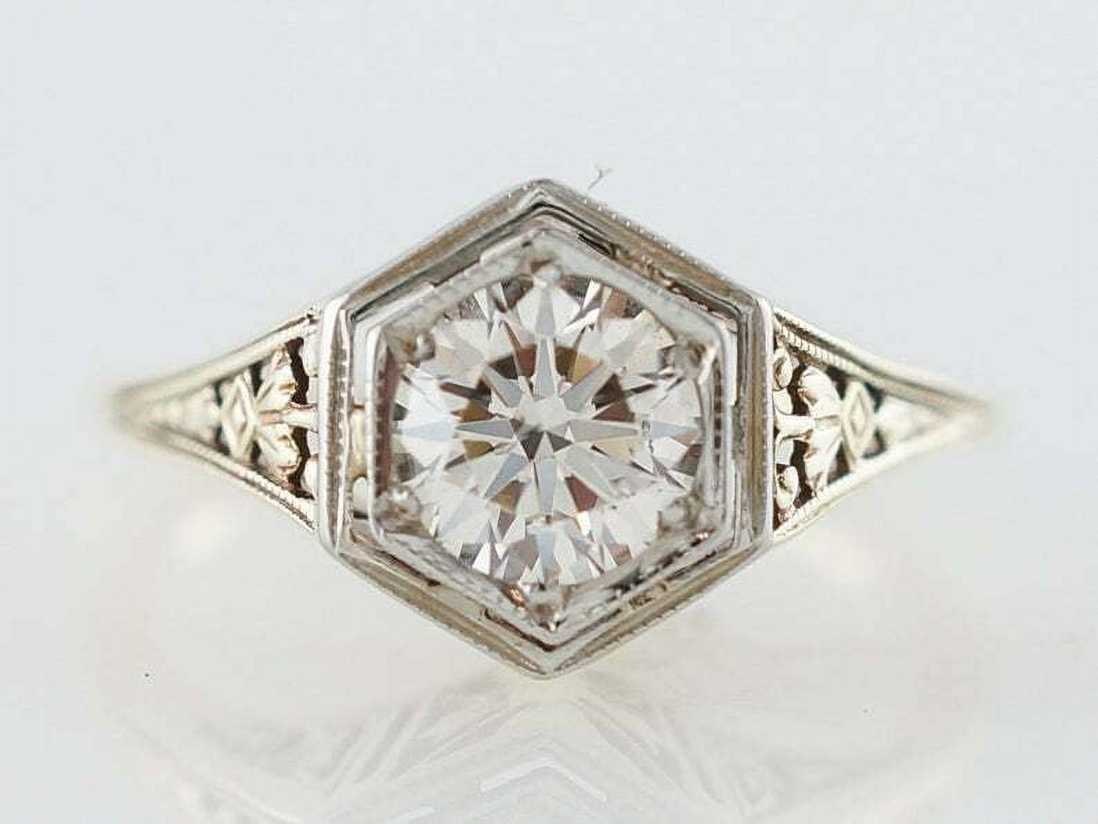 Antique Style Filigree Diamond Ring 1.7 Ct Round Diamond 14K White Gold ...