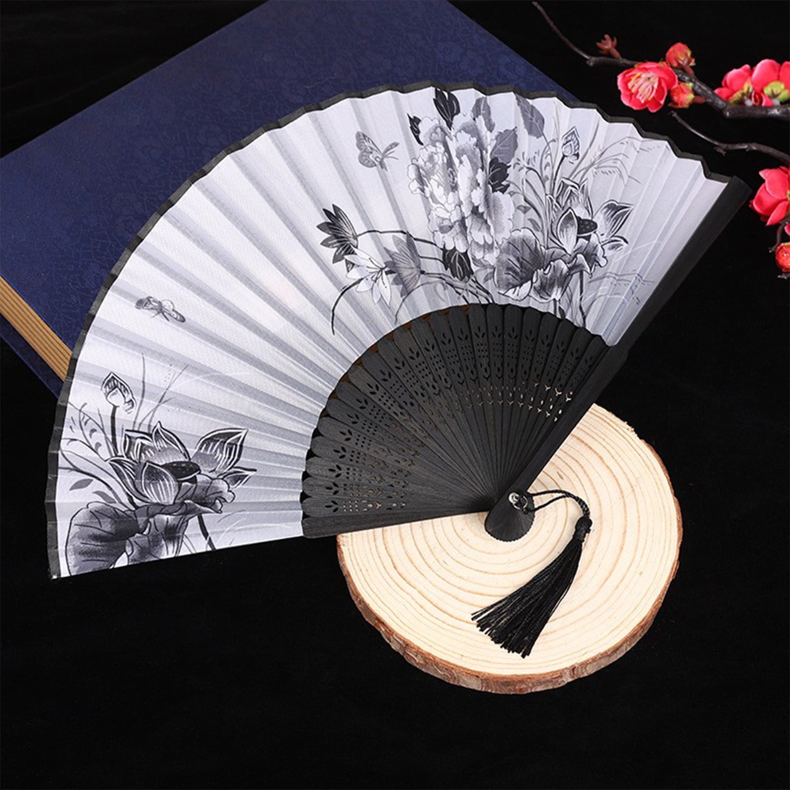 Antique Style Folding Fan with Tassel, Classic Handheld Paper Fan for ...