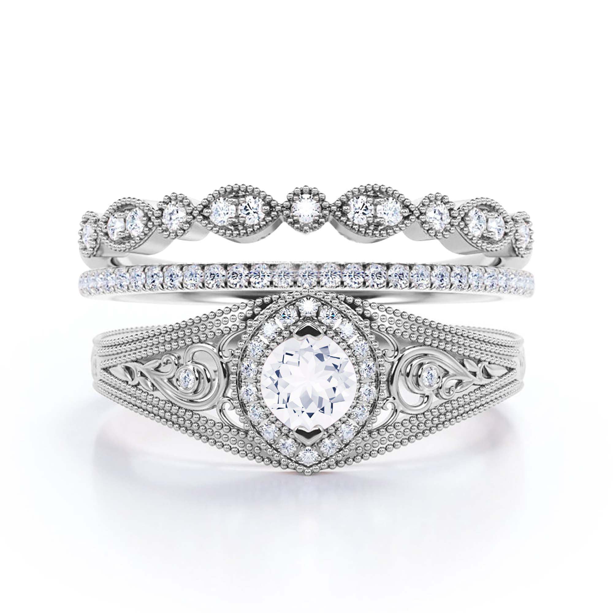 Antique Style Gorgeous Art deco 2.25 Carat Round Cut Diamond Moissanite ...