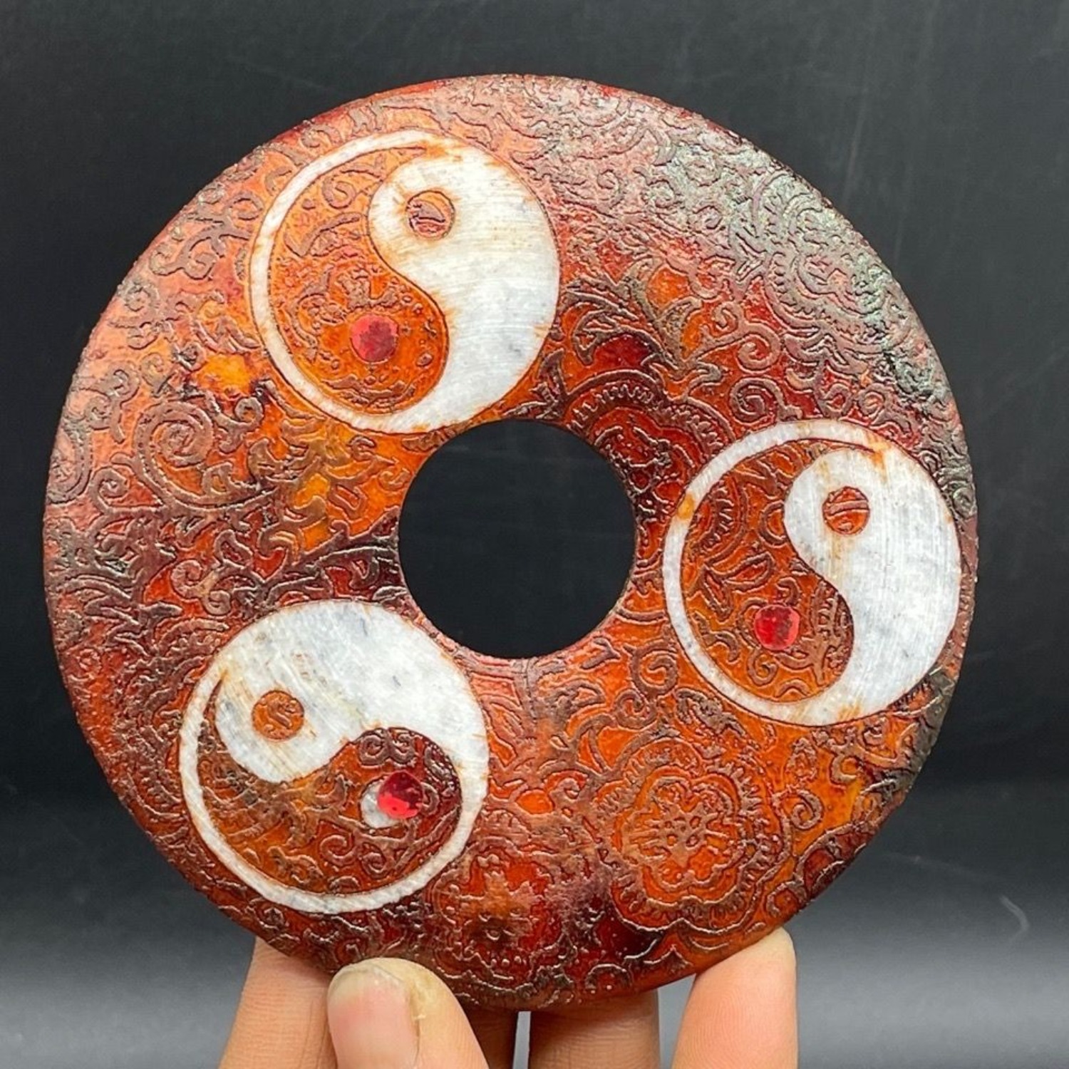 Antique Style Imitation Xiuyan Jade Bi Pendant Bagua Amulet Old Carved ...