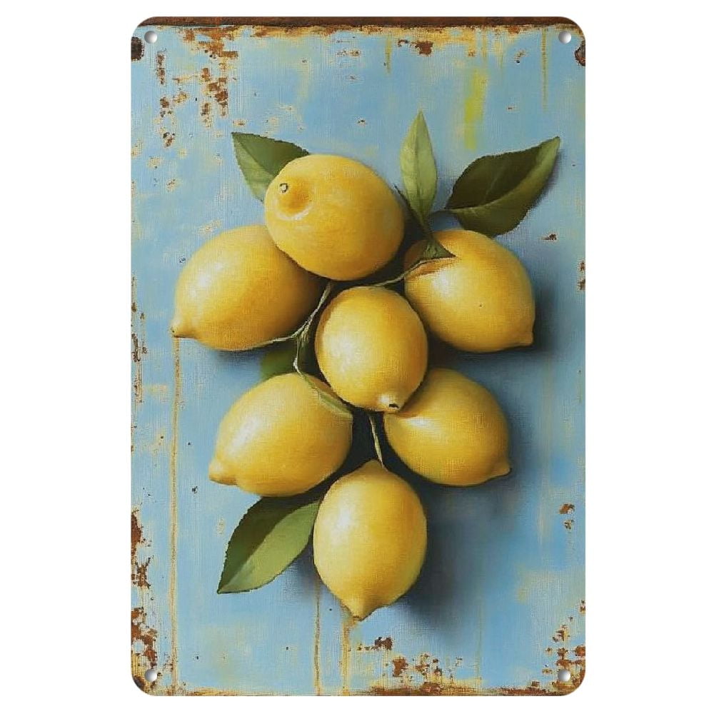 Antique Style Metal Wall Art Sign, Lemon Bunch on Rusty Plate, 8x12 ...