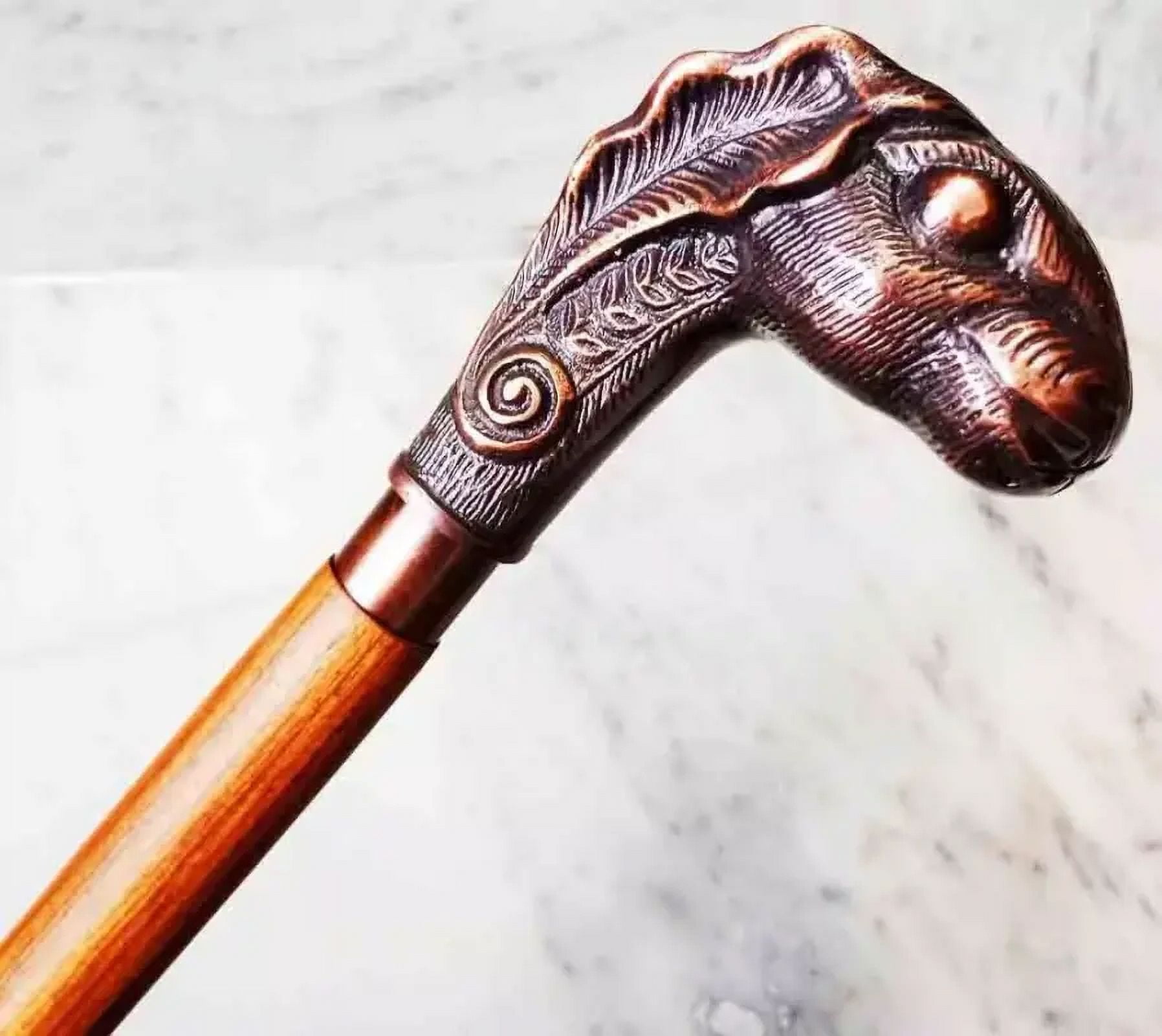 Antique Style Victorian Brass animal Handle Cane Wooden Walking Stick ...