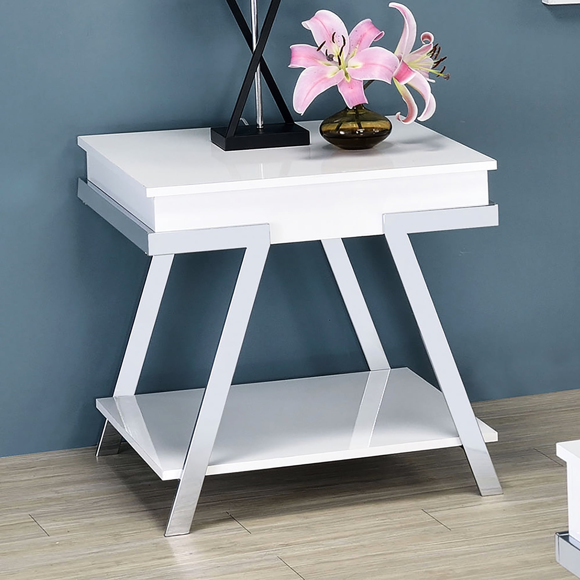 Antique Style White End Table With Accents And Open Shelf For Living ...