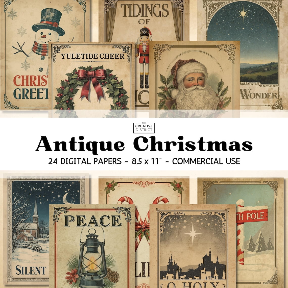 Antique Style Winter Poster Set, Vintage Wall Art And Ephemera Labels ...