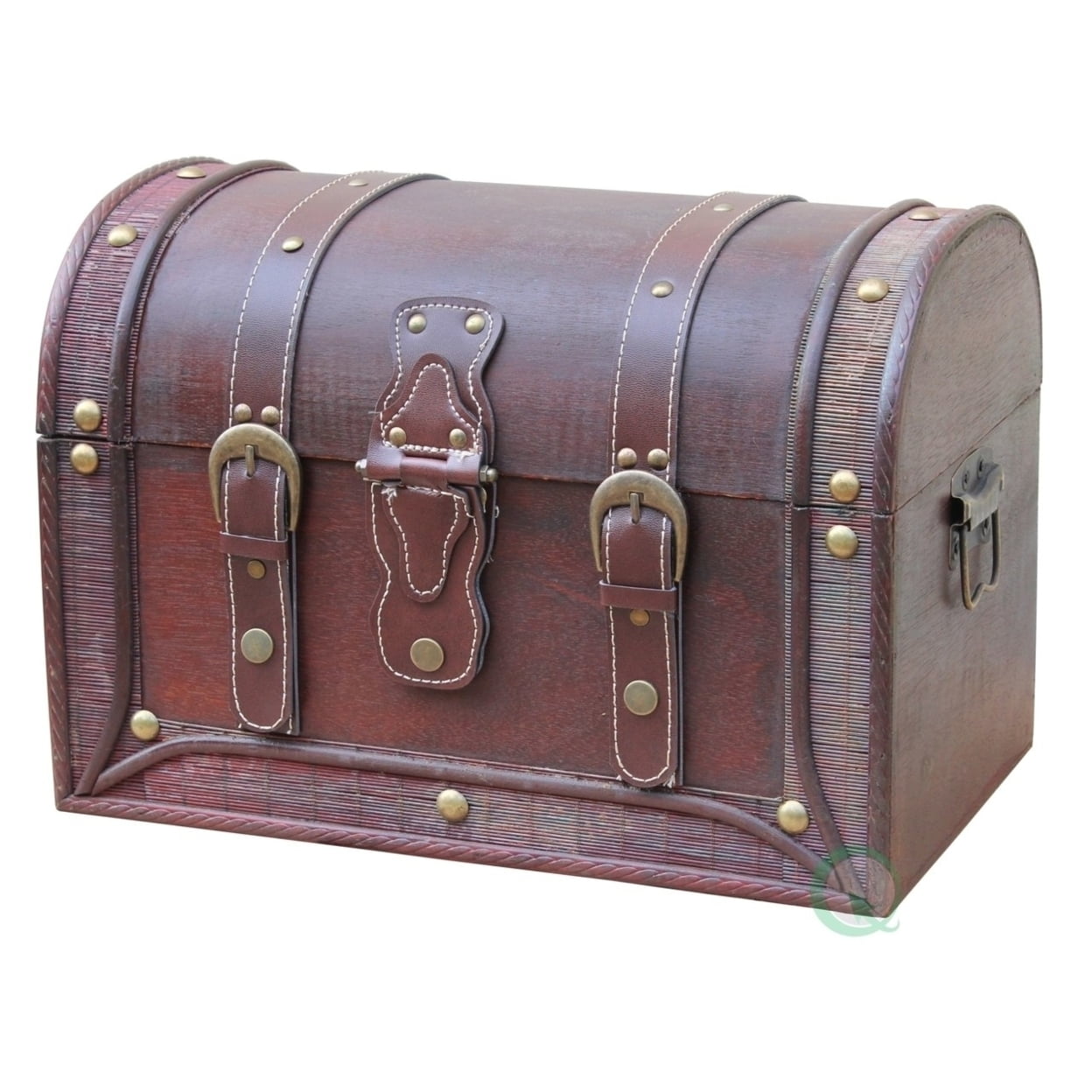 Antique Style Wood And Leather Trunk With Round Top - Walmart.com