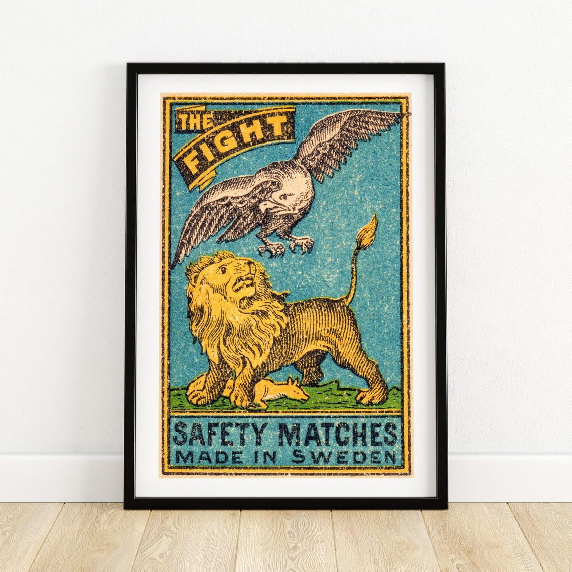 Antique Swedish Matchbox Art Print Vintage Lion & Eagle Design ...