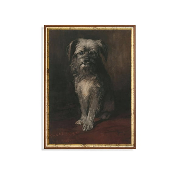 Antique Terrier Dog Portrait Rustic Vintage Cottage Wall Art Home Decor ...