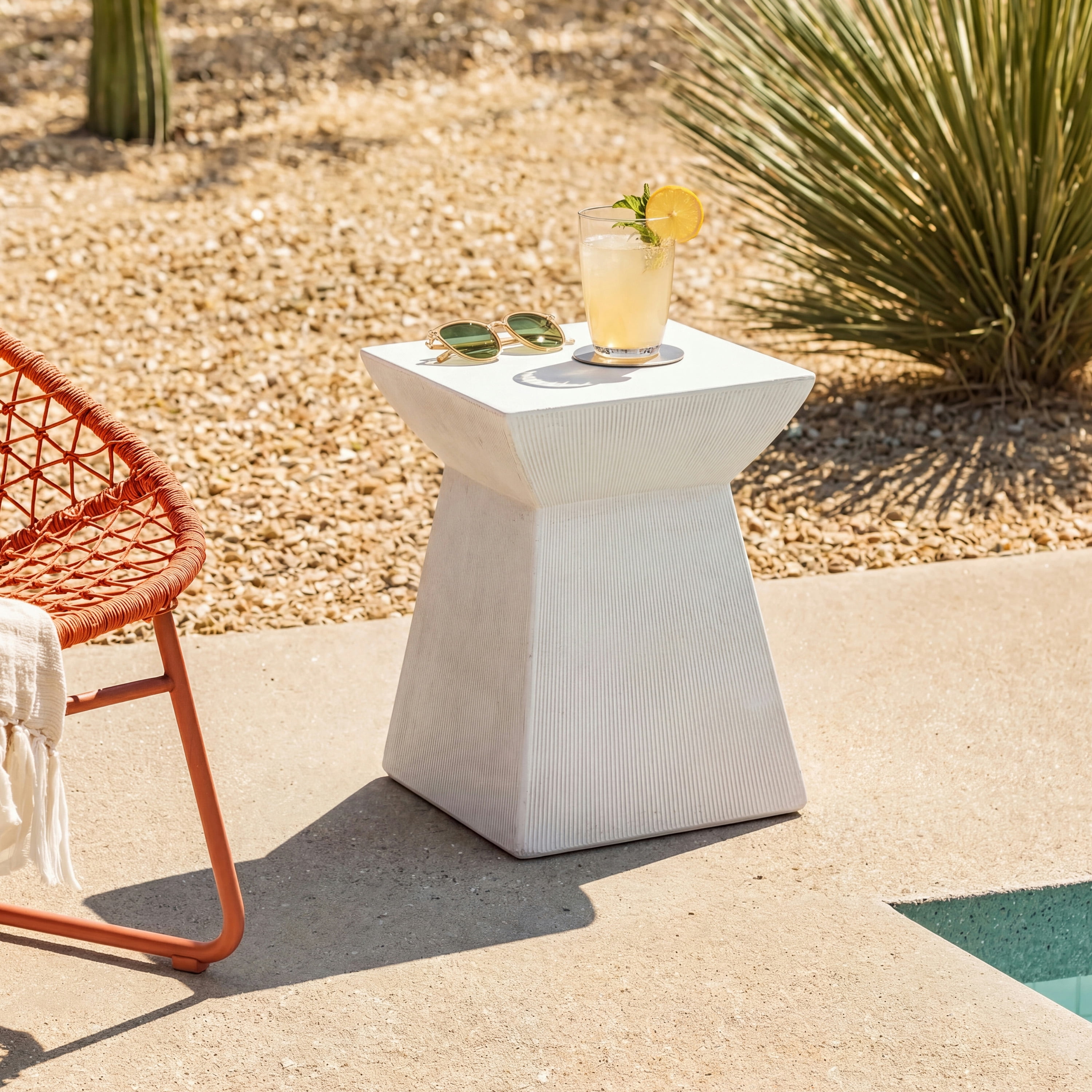 Antique-Textured Magnesium Oxide Outdoor Side Table, White Finish ...