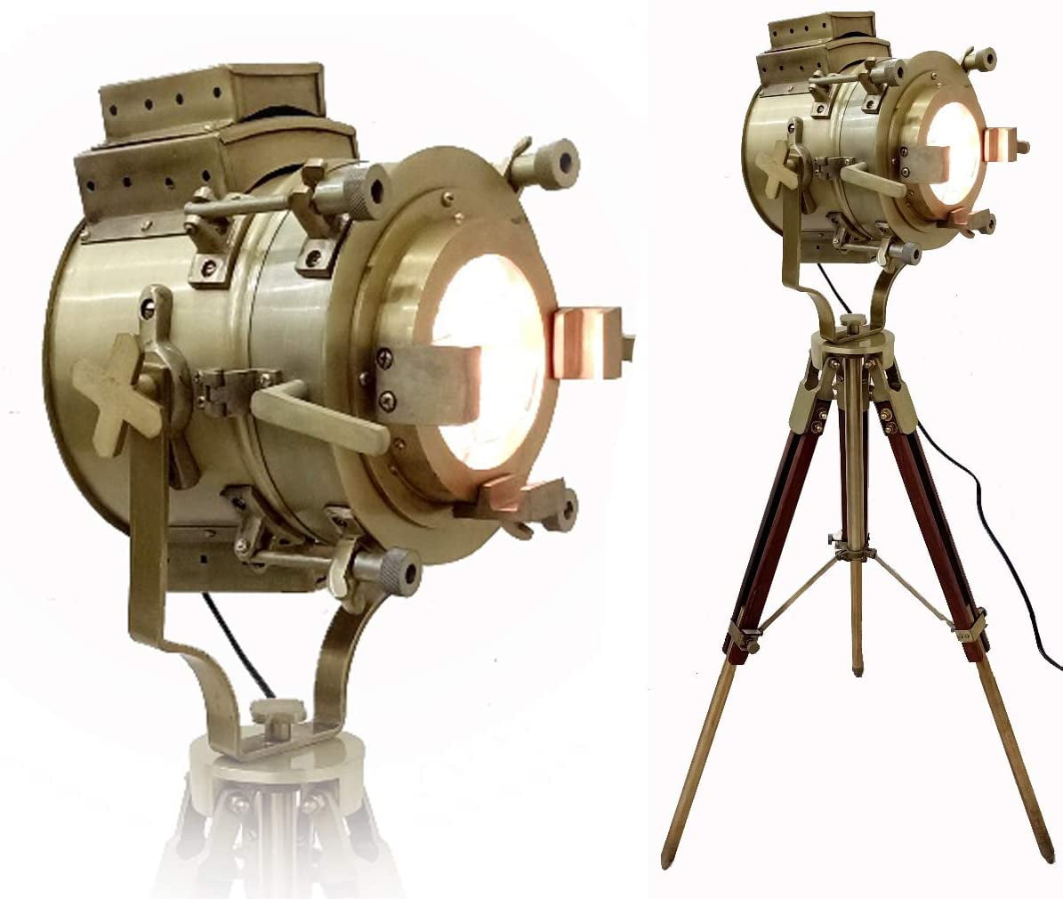 Antique Theater Marine Searchlight Nautical Wooden Tripod Retro ...