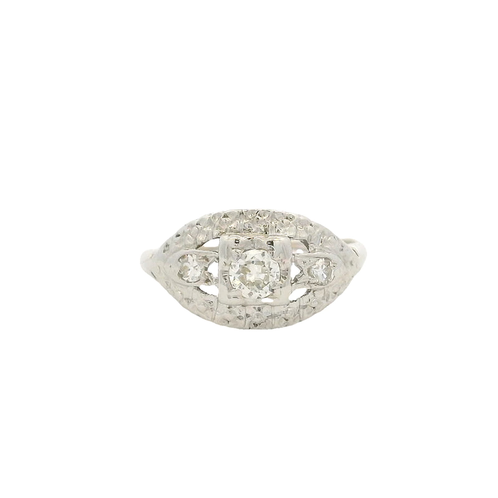 Antique Three Stone Diamond Engagement Ring, Open Work Filigree Ring ...