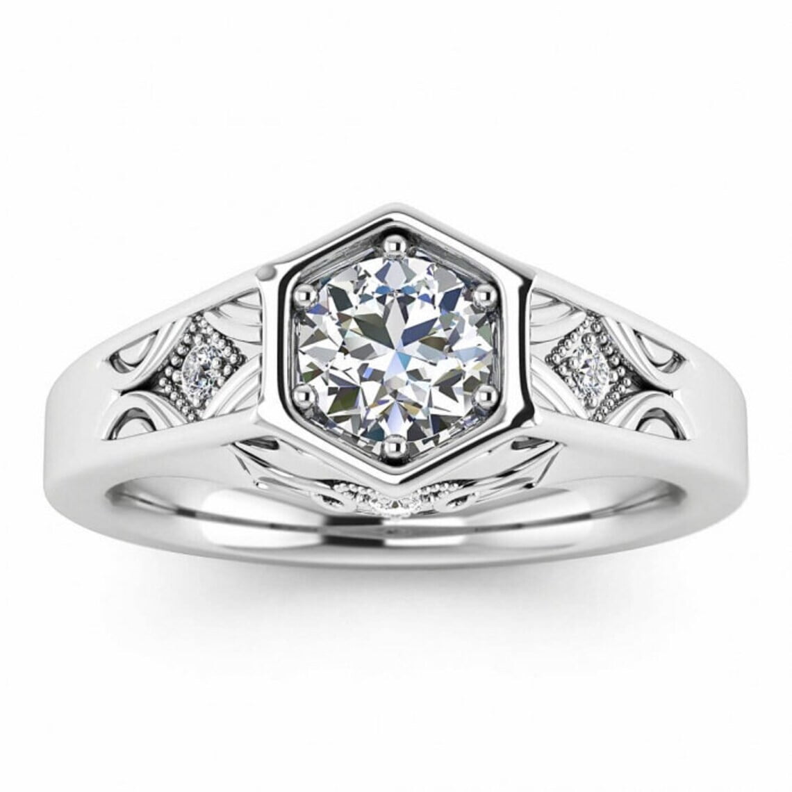 Antique Three Stone Diamond Engagement Ring, Vintage Milgrain Ring ...