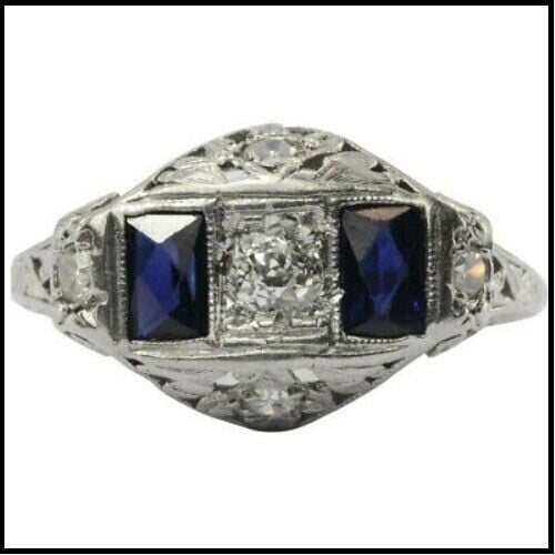 Antique Three Stone Diamond Ring, Openwork Filigree Diamond Engagement ...