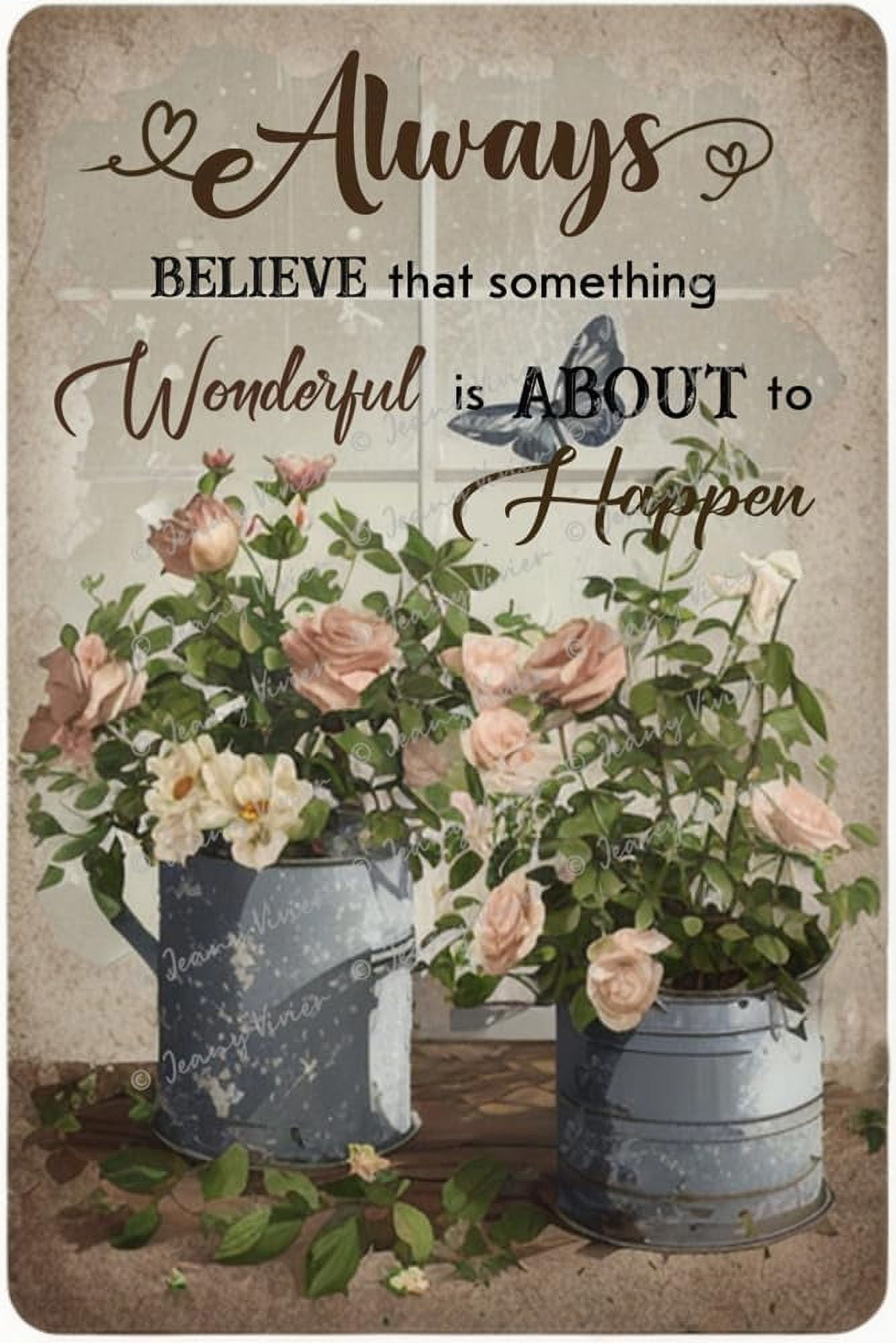 Antique Tin Sign Always Believe Signs, Metal Floral Wall Decor, Pink ...