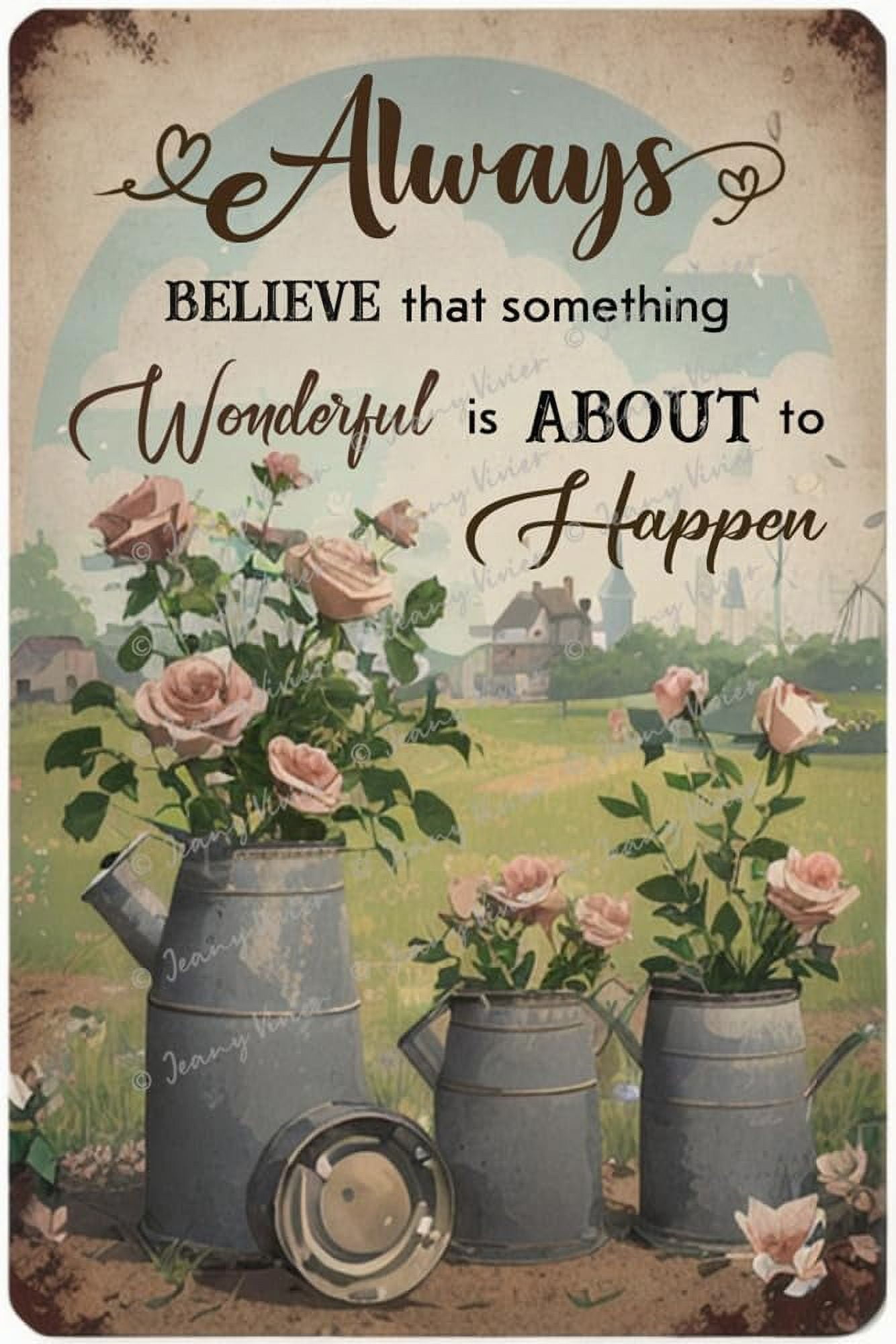 Antique Tin Sign Always Believe Vintage Signs Decoration Pink Rose in ...