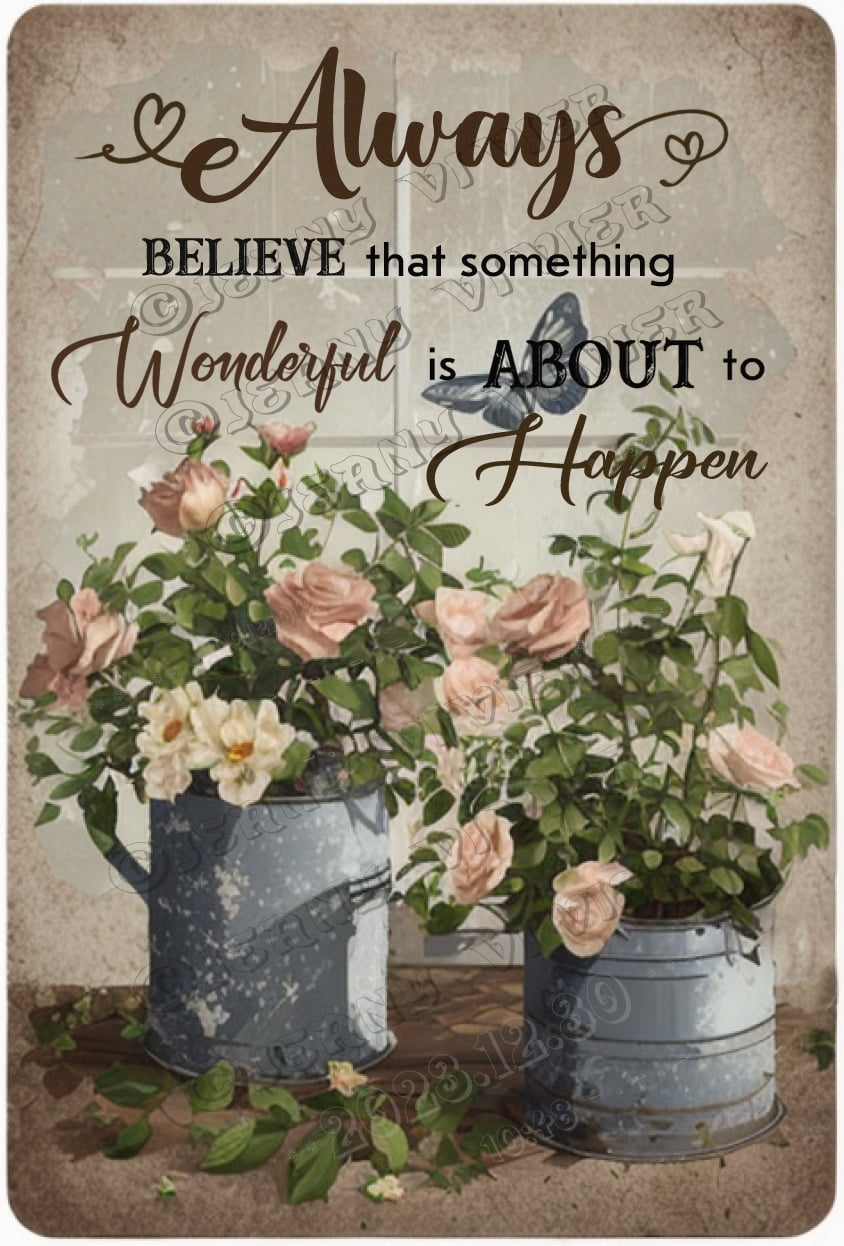 Antique Tin Sign Always Believe Vintage Signs Decoration Pink Rose in ...