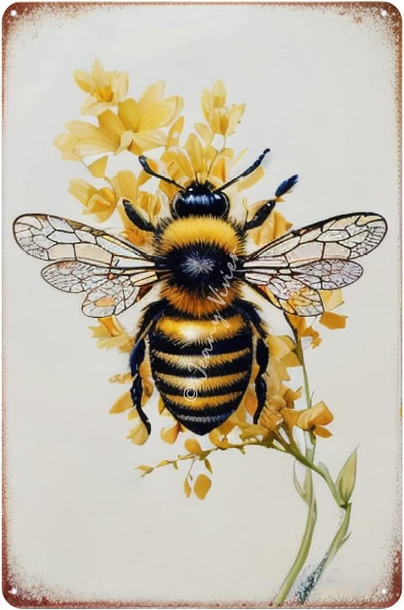 Antique Tin Sign Bee Decor, Floral Wall Decor, Fun Decorative Sign, Bee ...