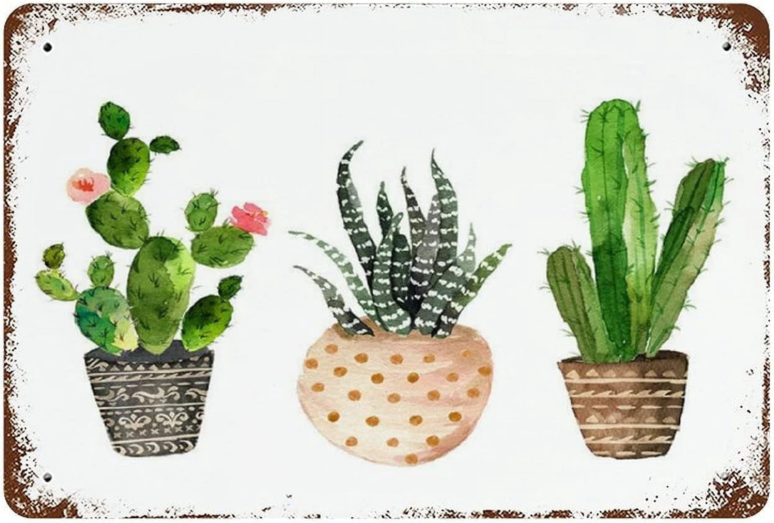 Antique Tin Sign Cactus Art Signs Watercolor Tin Sign Poster Home Bar ...