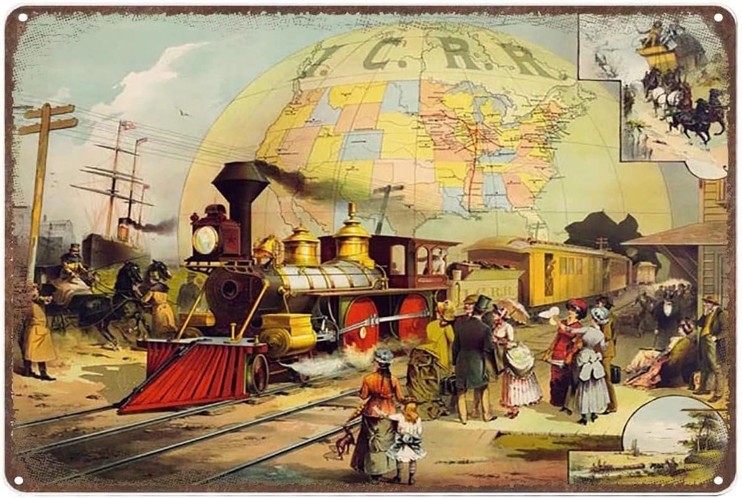 Antique Tin Sign Steam Engine Print Steam Locomotive Lithograph Print ...
