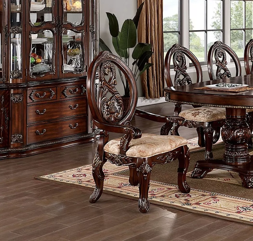 Antique Traditional Brown Cherry Solidwood Set of 4pc Dining Arm Chairs ...