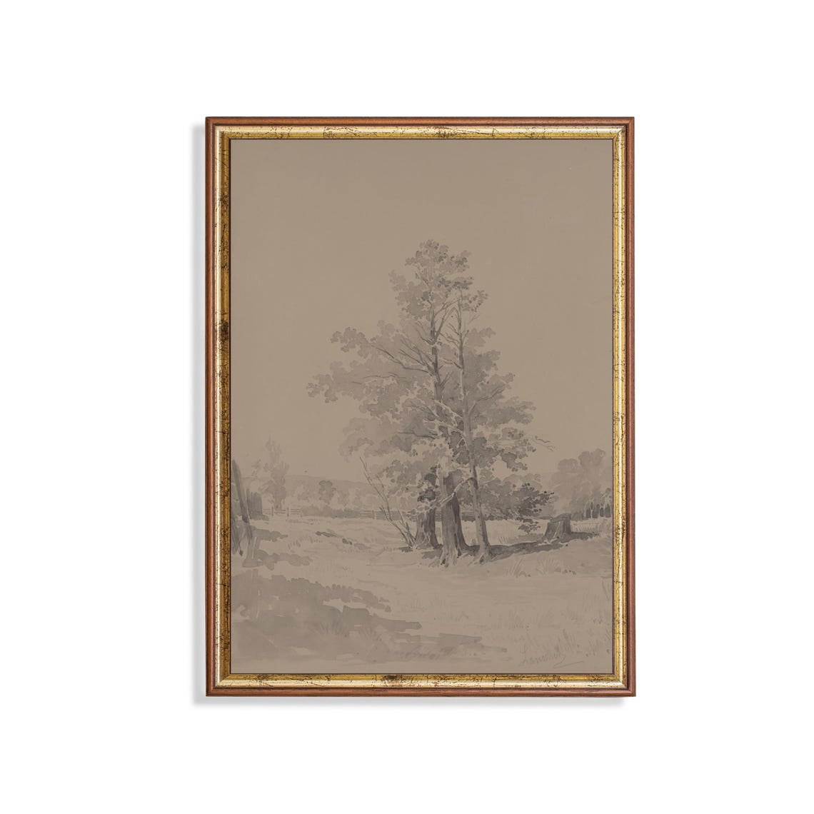 Antique Tree Landscape Drawing Sepia Vintage Farmhouse Poster Unframed ...
