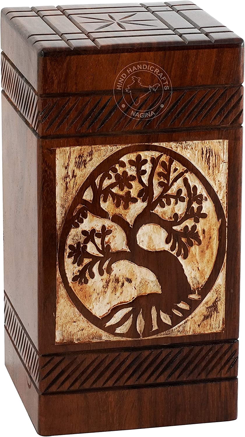 Antique Tree of Life Wooden Urns for Human Ashes Adult Large - Rosewood ...